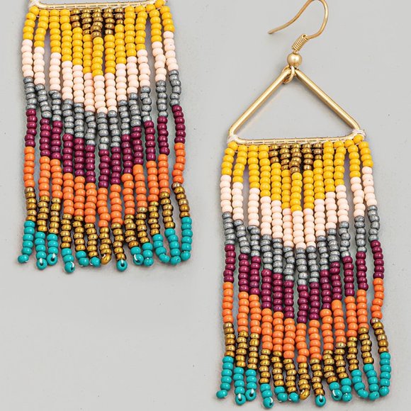 Jewelry | Nwt Triangle Fringe Beaded Earrings | Poshmark